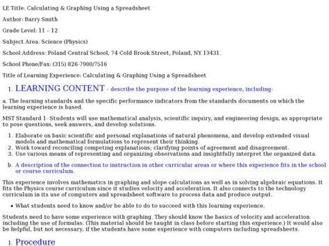 Calculating And Graphing Using A Spreadsheet Lesson Plan For 11th 12th