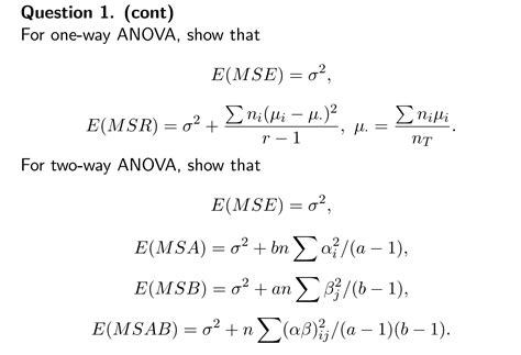 Solved Question 1 Cont For One Way ANOVA Show Chegg Com