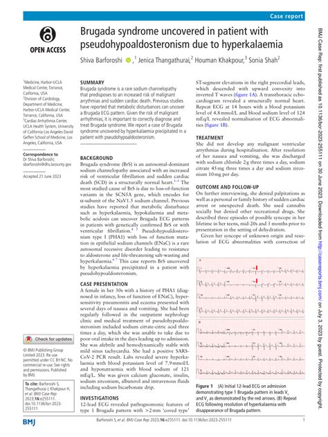 Pdf Brugada Syndrome Uncovered In Patient With Pseudohypoaldosteronism Due To Hyperkalaemia