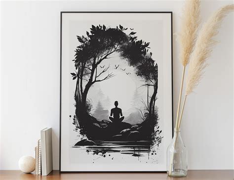 Black And White Yoga Sketch Poster Meditation Poster Yoga Class