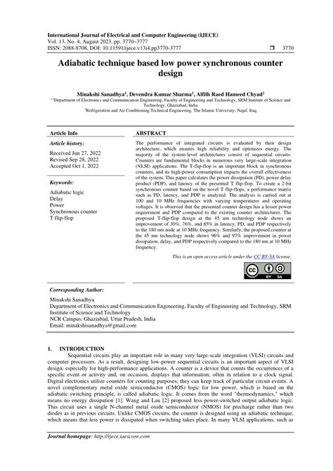 Pdf Adiabatic Technique Based Low Power Synchronous Counter Design