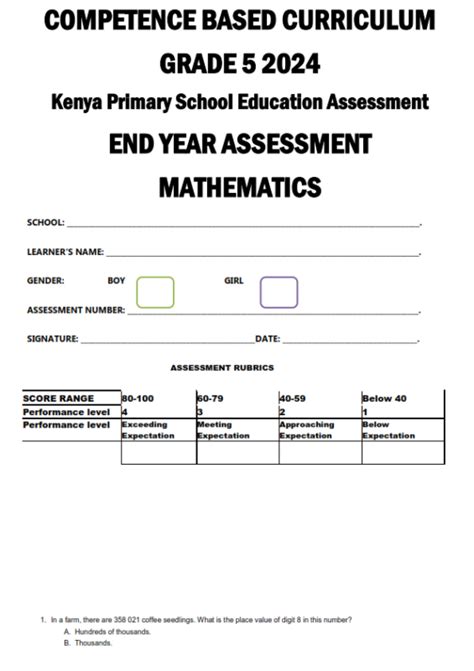 2025 Grade 5 Jesma 005 Exams With Marking Schemes Elimu Cloud Notes