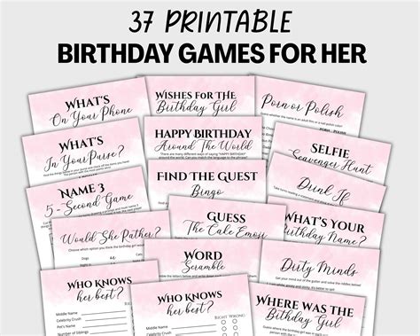 Birthday Games For Her Adult Birthday Party Games Printable 21st 30th