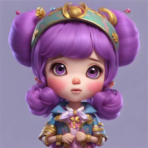 Una Linda Ilustraci N De Una Chica De Dibujos Animados Con El Cabello Corto P Rpura Posando