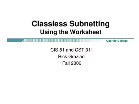 PPT Classless Subnetting Using The Worksheet PowerPoint Presentation ID