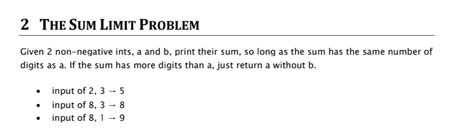 Solved 2 THE SUM LIMIT PROBLEM Given 2 Non Negative Ints A Chegg Com