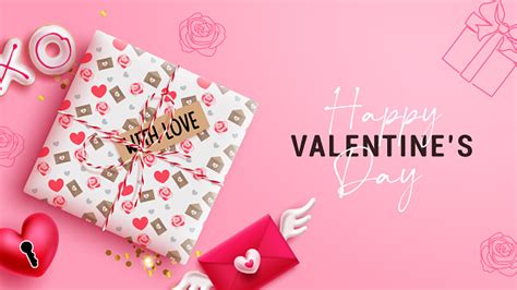발렌타인 데이 선물 벡터 디자인입니다 로맨틱한 마음의 날 배경에 대한 깜짝 선물 상자와 함께 행복한 발렌타인 데이 인사말 텍스트