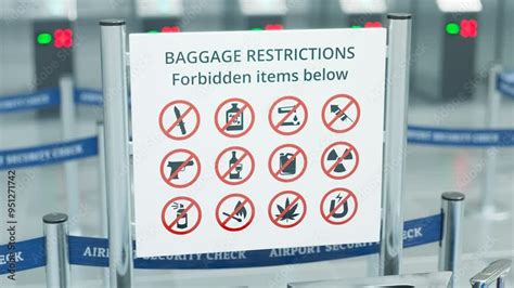 Zoomingin Animation Focusing On Baggage Restrictions Sign Security Airport Security Check Items Zoomingin Animation Focusing On Baggage Restrictions Sign Security Airport Security Check Items