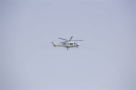 Abu Dhabi Uae March 18 2024 White Passenger Helicopter In The Sky