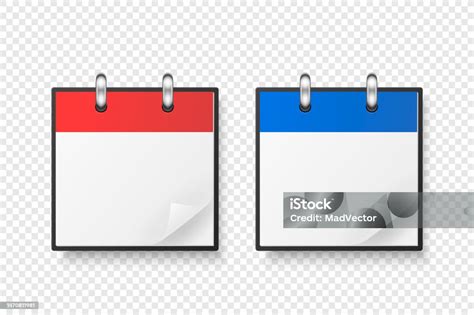 벡터 3d 현실적인 종이 클래식 간단한 최소한의 빨간색과 파란색 달력 아이콘 세트 흰색 배경에 격리 된 근접 촬영 접힌 종이 코너 휴일 카드 배너 벽 달력에 대 한 디자인