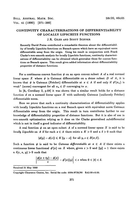 Pdf Continuity Characterisations Of Differentiability Of Locally