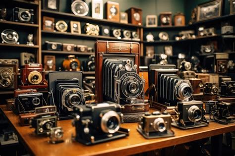 Premium Photo | A room filled with lots of different types of cameras