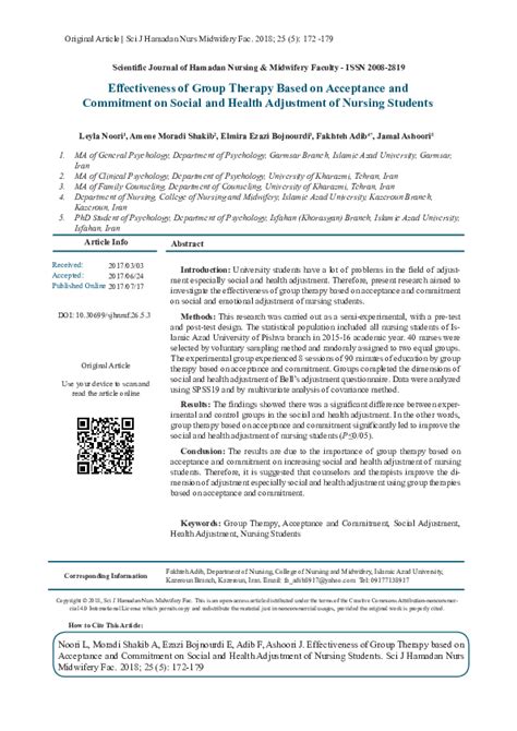 Pdf Effectiveness Of Group Therapy Based On Acceptance And Commitment On Social And Health