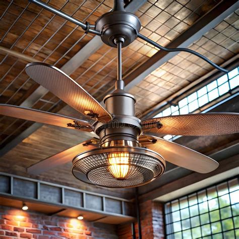 An Industrial Style Ceiling Fan With A Robust Metal Design Stock