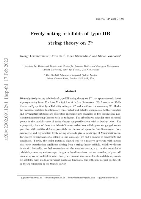 Pdf Freely Acting Orbifolds Of Type Iib String Theory On T5