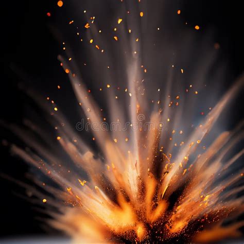 Fire Dust Exploding Fire Explosion Or Fiery Explosion Against Black