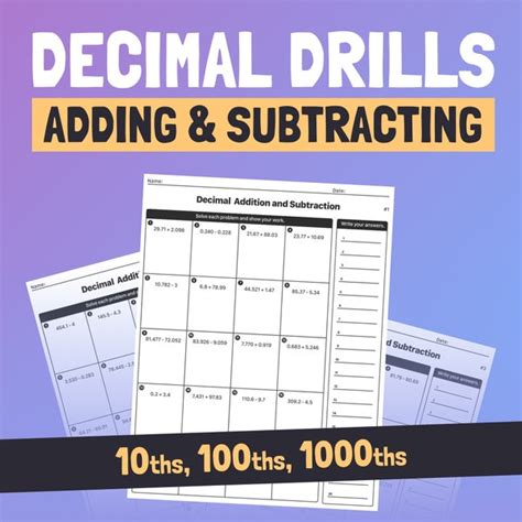 math worksheets adding decimals etsy