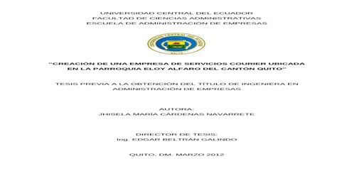 CreaciÓn De Una Empresa De Servicios Courier …universidad Central Del