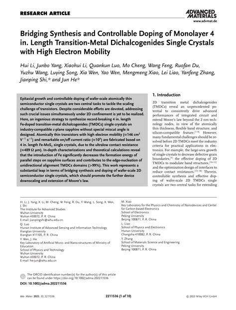 Bridging Synthesis And Controllable Doping Of Monolayer 4 Inch Length