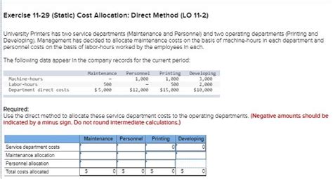 solved exercise 11 29 static cost allocation direct