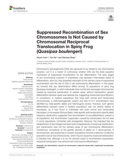 PDF Suppressed Recombination Of Sex Chromosomes Is Not Caused By Chromosomal Reciprocal