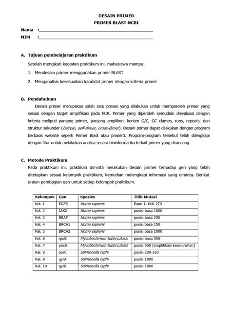 Desain Primer Primer Blast Ncbi 08november2023 Pdf