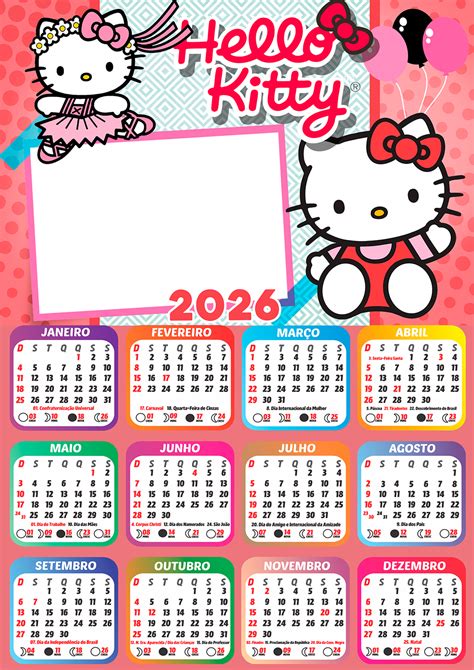 Moldura Calendário 2026 Hello Kitty Png Imagem Legal