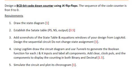 Design A BCD Bit Code Down Counter Using JK Chegg Com