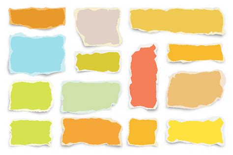 찢어진 다채로운 종이 스트립 찢어진 가장자리가있는 현실적인 구겨진 종이 스크랩 노트북 페이지의 파쇄 벡터 일러스트레이션 0명에