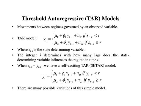 Ppt Threshold Autoregressive Tar Models Powerpoint Presentation
