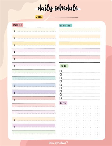 Daily Note Calendar Printable Template Daily Schedule