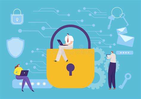 Technology Personal Cyber Data Protection Tiny Programmer Character Work Laptop Security