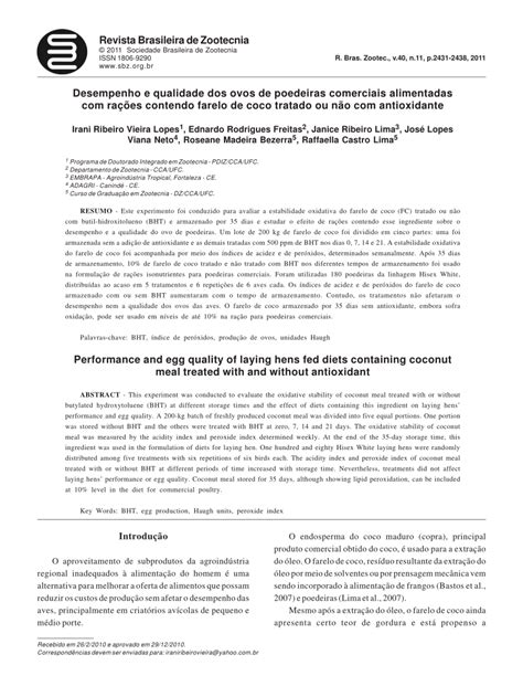 Pdf Performance And Egg Quality Of Laying Hens Fed Diets Containing Coconut Meal Treated With
