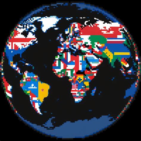 World Globe With Country Flags Sticking Out From Different Continents
