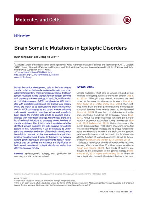Pdf Brain Somatic Mutations In Epileptic Disorders