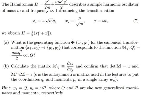 Solved The Hamiltonian H Of Mass M And Frequency W