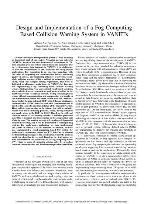 Pdf Design And Implementation Of A Fog Computing Based Collision