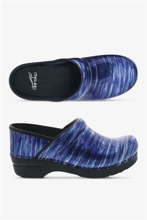 Dansko Womens Professional Blue Water Patent Leather Nursing Clogs