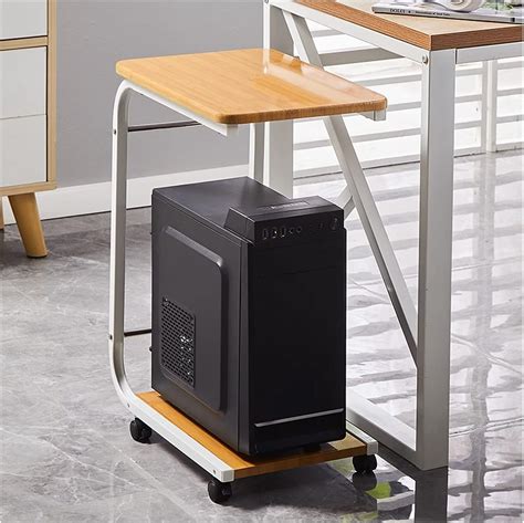 Printer Table Printer Stand With Rolling Wheels 2 Tier Cpu Holder Cart