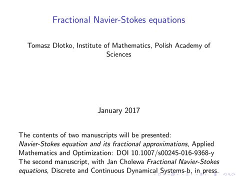 Pdf Fractional Navier Stokes Equations A Lecture Given At Institute Of Mathematics Polish