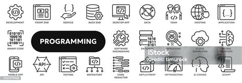 프로그래밍 및 코딩의 벡터 라인 아이콘 개발에 대한 스톡 벡터 아트 및 기타 이미지 개발 검사 보기 기어 기계 부분 Istock