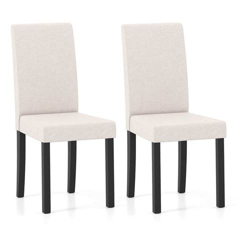 Costway Dining Chair Set Of 2 Fabric Upholstered Rubber Wood Legs Side