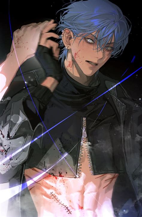 Pin By ᕕ ᐕ ᕗ On Male Oc Art Anime Blue Hair Cute Anime Guys