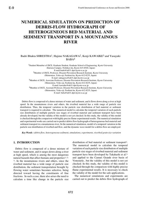 Pdf Numerical Simulation On Prediction Of Debris Flow Hydrograph Of Heterogeneous Bed Material