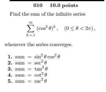 Solved Find The Sum Of The Infinite Series Chegg Com