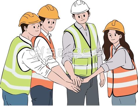 헬멧 근로자 건설 현장 안전조끼 사진이미지일러스트캘리그라피 이미슈작가