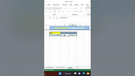 Left And Right Formula In Excel Part 2 Shortsfeed Shortsfeed Viral Youtube