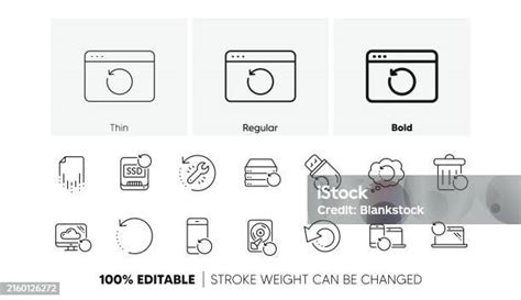Recovery Line Icons Backup Restore Data And Recover File Linear Set
