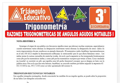Razones Trigonométricas De Ángulos Agudos Notables I Para Tercero De