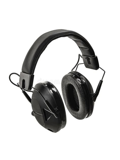 Protective Headphones On A White Safety Equipment Headphones For Noise Reduction Stock Image